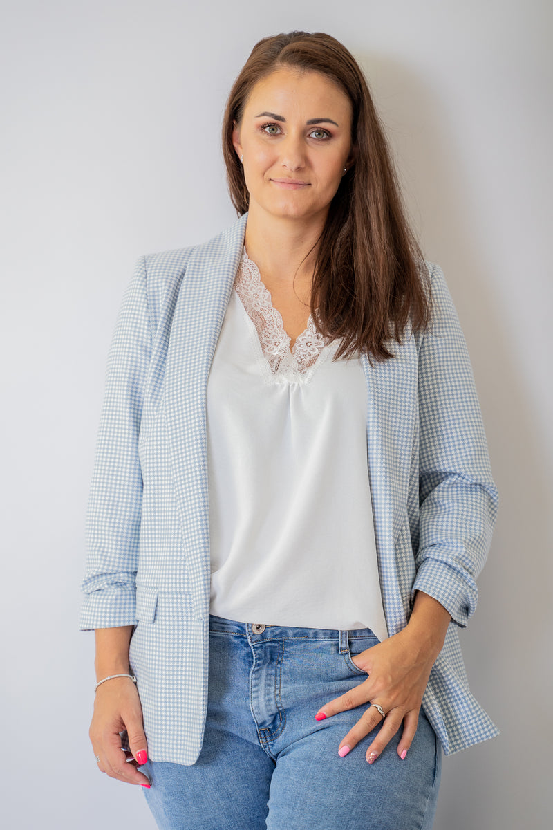 Kárované sako s 3/4 rukávom bez zapínania – MARLUM